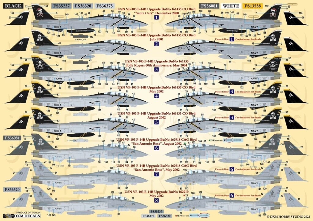 Grumman F-14B Tomcats VF-103 Jolly Rogers - New 1:48 Scale Decal Set ...